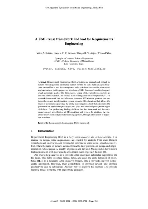 pdf a uml reuse framework and tool for requirements engineering