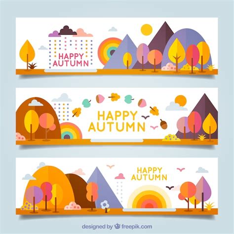 Banners Coloridos De Feliz Otoño Vector Gratis