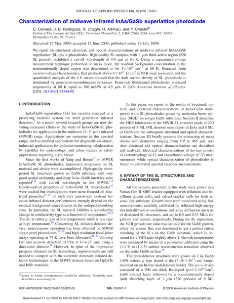 Pdf Characterization Of Midwave Infrared Inasgasb Superlattice