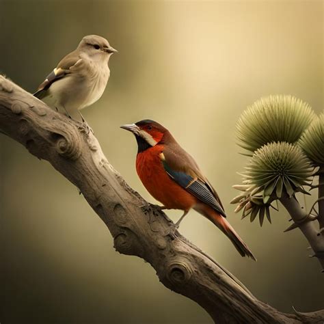 Premium Ai Image Two Birds Standing On A Tree Branch