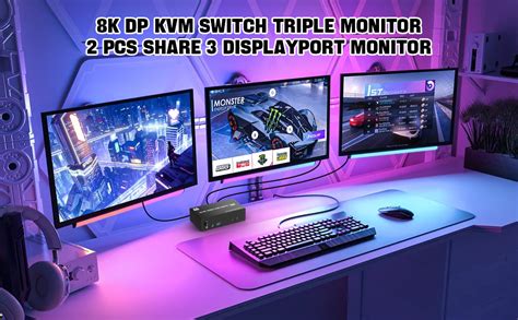 8k Displayport Usb 3 0 Triple Monitors Kvm Switch 3 Monitors 2 Computers 8k 60hz 4k