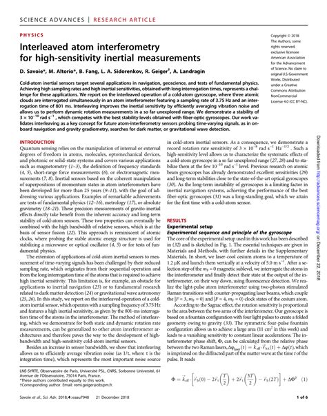 Pdf Interleaved Atom Interferometry For High Sensitivity Inertial Measurements