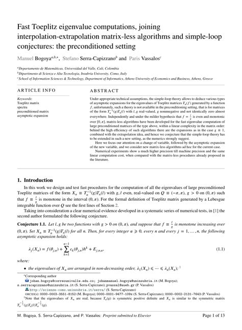Pdf Fast Toeplitz Eigenvalue Computations Joining Interpolation