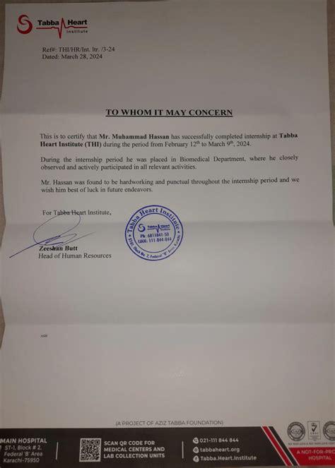Muhammad Hassan On Linkedin During My Internship At Tabba Heart Institute I Honed In Gaining A