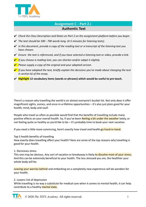 The Tefl Academy Level 5 Tefl Course Assignment C Authentic Text Tefl Stuvia Us