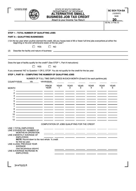 Form Sc Sch Tc4 Sa Alternative Small Business Job Tax Credit State