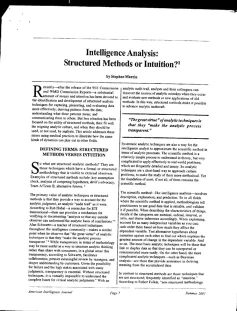 Pdf Intelligence Analysis Structured Methods Or Intuition