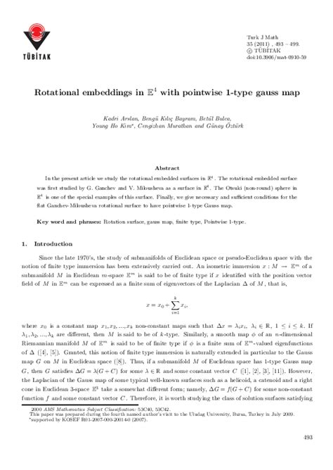 Pdf Rotational Embeddings In E4 With Pointwise 1 Type Gauss Map