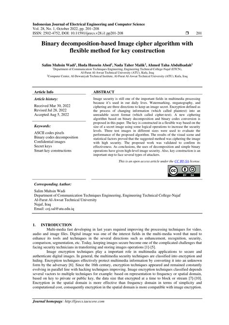 pdf binary decomposition based image cipher algorithm with flexible method for key construction