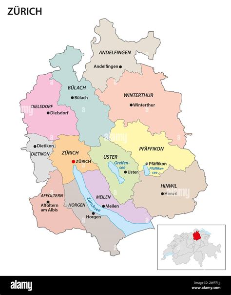 Map With Districts Of Zurich Switzerland