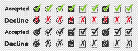 Different Accepted And Decline Checkbox Icon Set Vector Illustrations