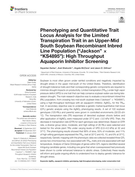 Pdf Phenotyping And Quantitative Trait Locus Analysis For The Limited Transpiration Trait In