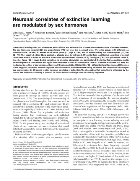 PDF Neuronal Correlates Of Extinction Learning Are Modulated By Sex Hormones