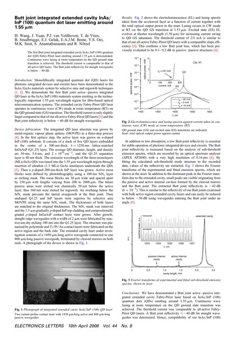 Pdf Butt Joint Integrated Extended Cavity Inasinp 100 Quantum Dot Laser Emitting Around 155 μm