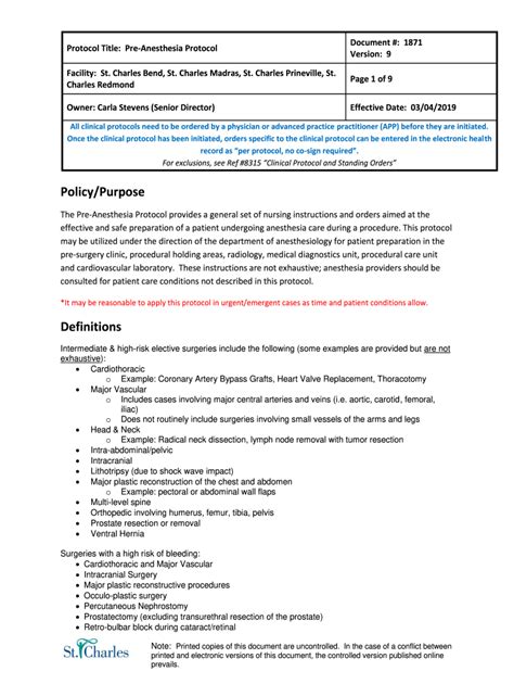 Fillable Online Protocol Title Pre Anesthesia Protocol Fax Email Print Pdffiller