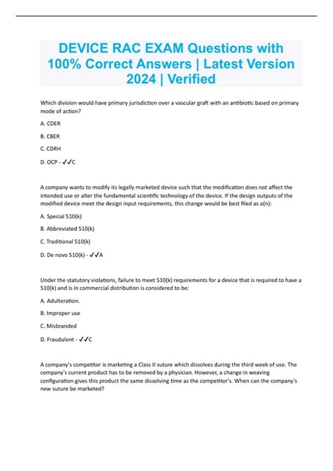 Device Rac Exam Questions With 100 Correct Answers Latest Version 2024 Verified Device