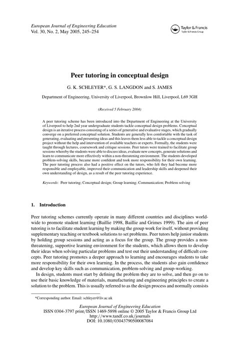 Pdf Peer Tutoring In Conceptual Design