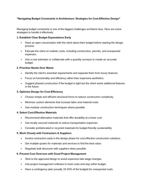 Navigating Budget Constraints In Architecture Pdf Project Management Building Information
