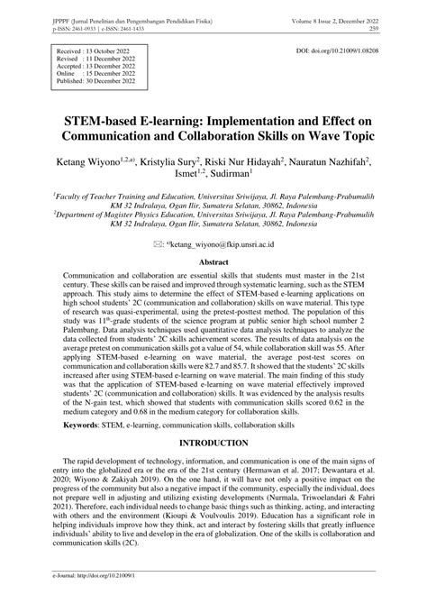Pdf Stem Based E Learning Implementation And Effect On Communication And Collaboration Skills