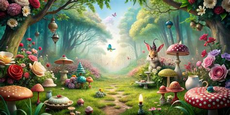 A Alice In Wonderland Background Generative By Ai Stock Illustration