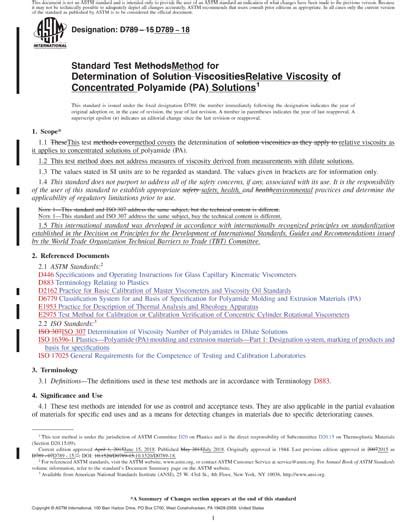 Astm D789 18 Red Standard Test Method For Determination Of Relative Viscosity Of Concentrated