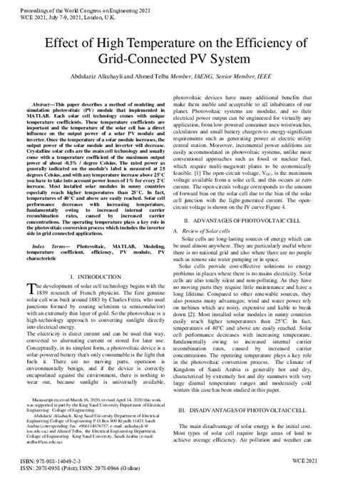 Pdf Effect Of High Temperature On The Efficiency Of Grid Connected Pv