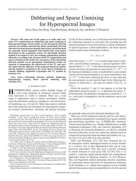 Pdf Deblurring And Sparse Unmixing For Hyperspectral Images