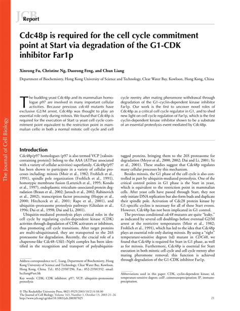 Pdf Cdc48p Is Required For The Cell Cycle Commitment Point At Start