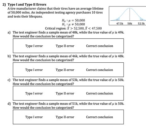 Solved Type I And Type Ii Errors A Tire Manufacturer Claims