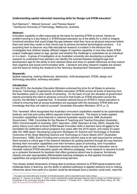 Pdf Understanding Spatial Inferential Reasoning Skills For Design Led Stem Education
