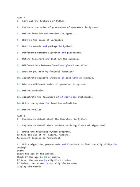 21cs15it Problem Solving And Python Programming Questions And Answers Pdf Algorithms