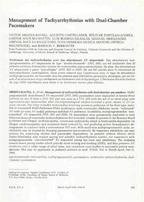 Pdf Management Of Tachyarrhythmias With Dual Chamber Pacemakers
