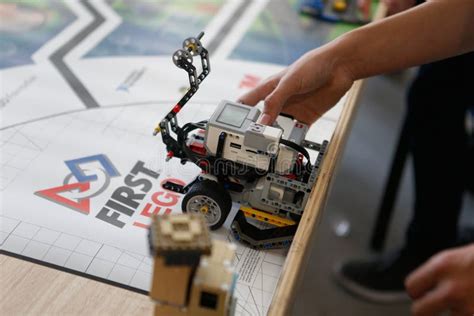 Students Competing During The Lego Challenge Robotics Competition In Mallorca Robot Detaiil Students Competing During The Lego Challenge Robotics Competition In Mallorca Robot Detaiil