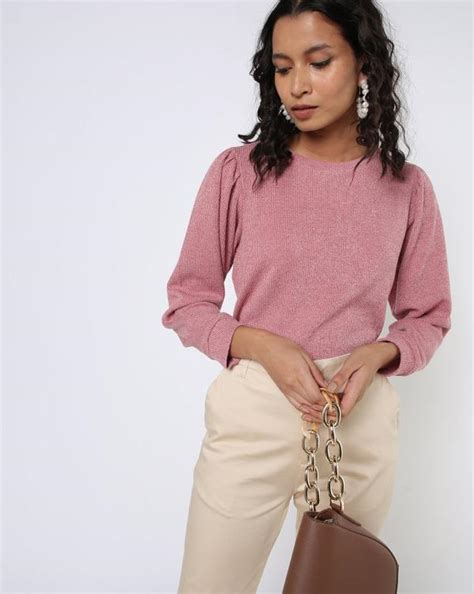 Ribbed Sweatshirt With Puff Sleeves Jiomart