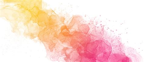 봄과 여름을위한 알코올 잉크 아트 추상적 인 배경 수평 배너 투명하고 상쾌한 파도 노란색에서 분홍색으로 그라디언트 대리석 수채화 질감 액체 또는 물 개념 연기 물리적 구조에