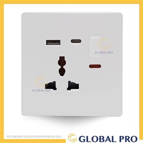 13A Universal Switch Socket USB Port 2 1A Type C Fast Charging USB Multi Socket Suis Soket Rumah