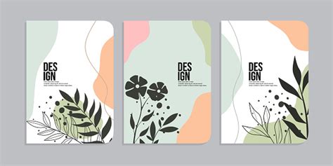 손으로 그린 꽃 장식이 있는 책 표지 디자인 세트 아름 다운 식물 추상적 인 배경size A4 노트북 플래너 브로셔 책 카탈로그 다이어리에 대한 스톡 벡터 아트 및 기타