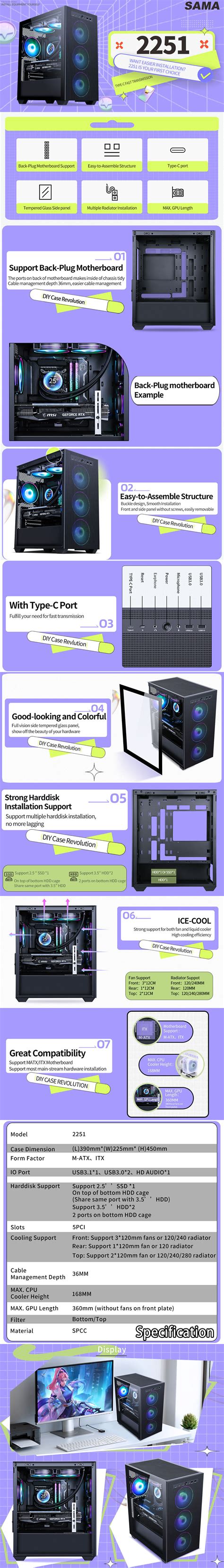 Buy Wholesale China Sama Usb 3 1gaming Pc Case Left Tempered Glass Micro Atx Pc Case Back Plug