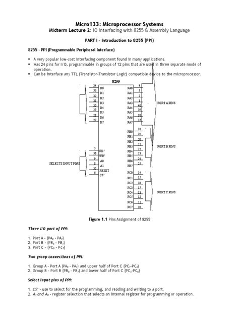 Micro 133 Midterm Lecture 2 Io Interfacing With 8255 And Assembly