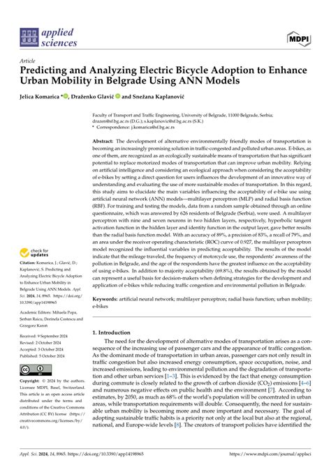 Pdf Predicting And Analyzing Electric Bicycle Adoption To Enhance Urban Mobility In Belgrade