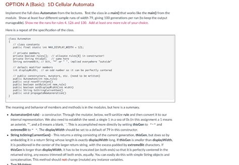 Solved Option A Basic 1d Cellular Automata Implement The