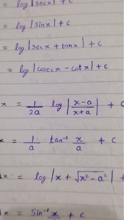 Integration All Formulas Class 12 Maths Ch 7 Shorts Viral Shortsvideo Youtube