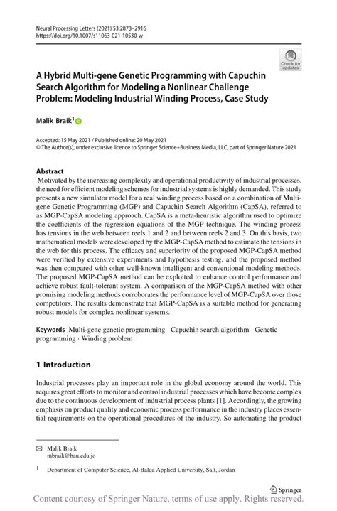 A Hybrid Multi Gene Genetic Programming With Capuchin Search Algorithm