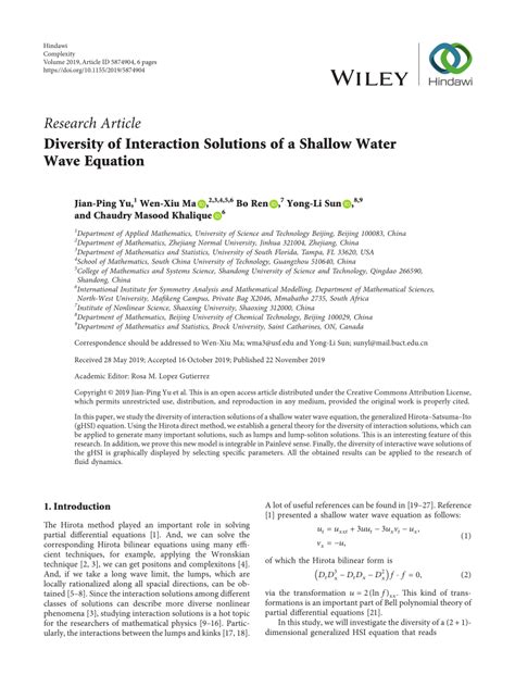 Pdf Diversity Of Interaction Solutions Of A Shallow Water Wave Equation