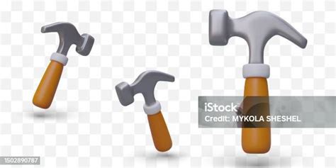 나무 손잡이가 있는 3d 금속 망치 세트 수리 건설을 위한 전통적인 수공구 0명에 대한 스톡 벡터 아트 및 기타 이미지 0명 3차원 형태 간판 Istock