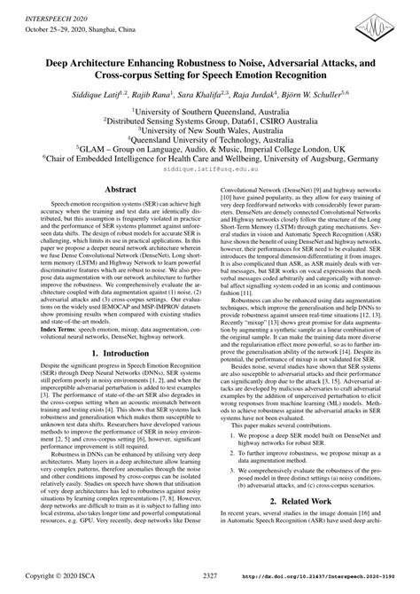 Pdf Deep Architecture Enhancing Robustness To Noise Adversarial Attacks And Cross Corpus