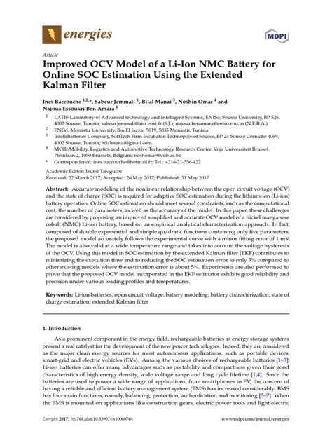 Improved Ocv Model Of A Li Ion Nmc Battery For Onl Pdf Kalman