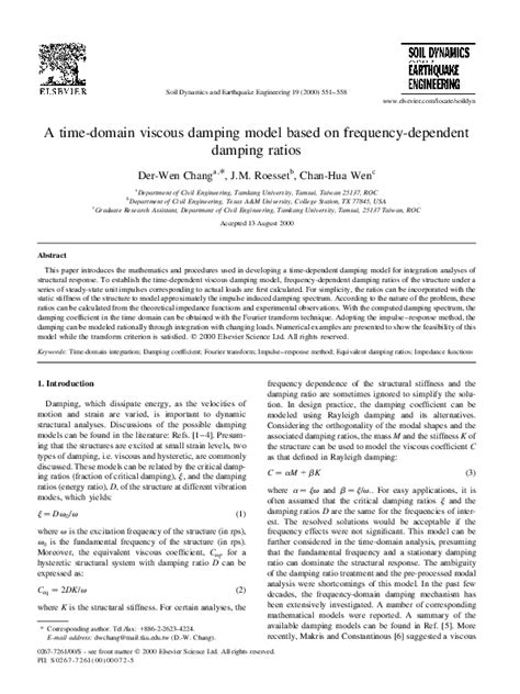 Pdf A Time Domain Viscous Damping Model Based On Frequency Dependent