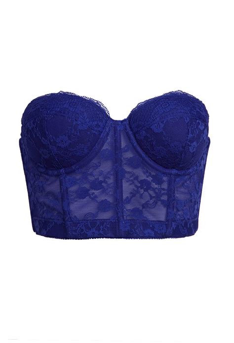 Forever 21 Strapless Lace Corset Bra In Blue Royal Lyst