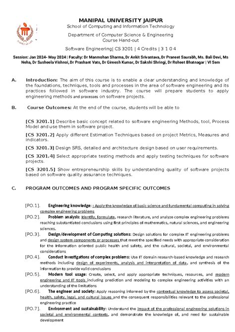 Course Handout CS3201 Software Engineering A Introduction The Aim Of This Course Is To